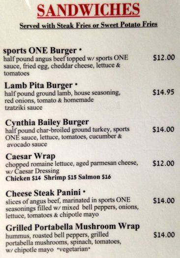 Menu at Sports One Charlotte pub & bar, Charlotte