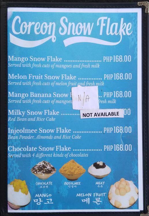 Menu at Coreon Gate cafe, Pasig