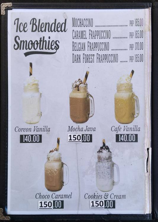 Menu at Coreon Gate cafe, Pasig