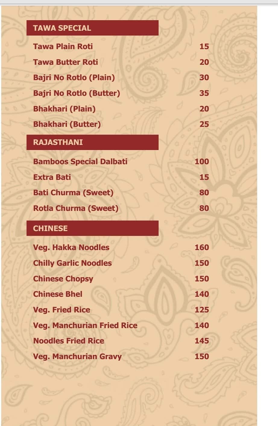 Menu at Bamboos The Restaurant, Ahmedabad
