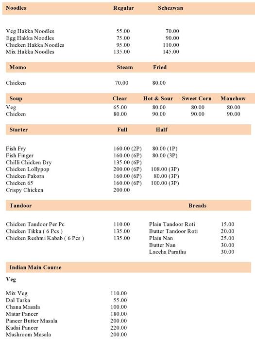 Menu of Quick Bite Restaurant, Chandannagar, Kolkata