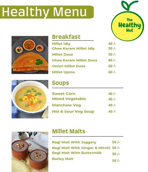 Menu at The healthy hut, Hyderabad
