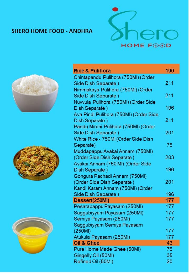 Menu of Shero Home Food - Andhra, Yelahanka, Bangalore