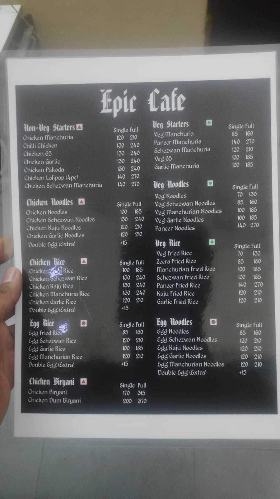 Menu of Epic Kitchen, Dilsukhnagar, Hyderabad