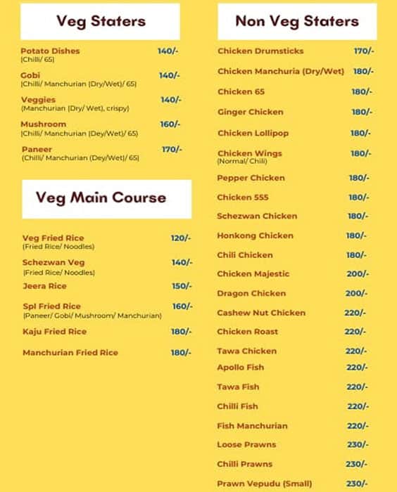 Menu of Hungry Hack, Madhapur, Hyderabad