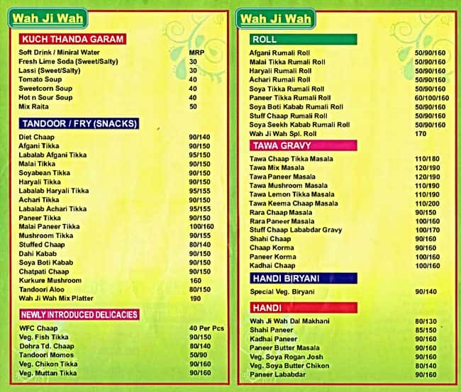 Menu at Wah Ji Wah, Delhi, A1