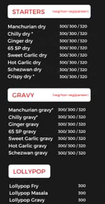 Menu of Sagar Chinese, Juhu, Mumbai