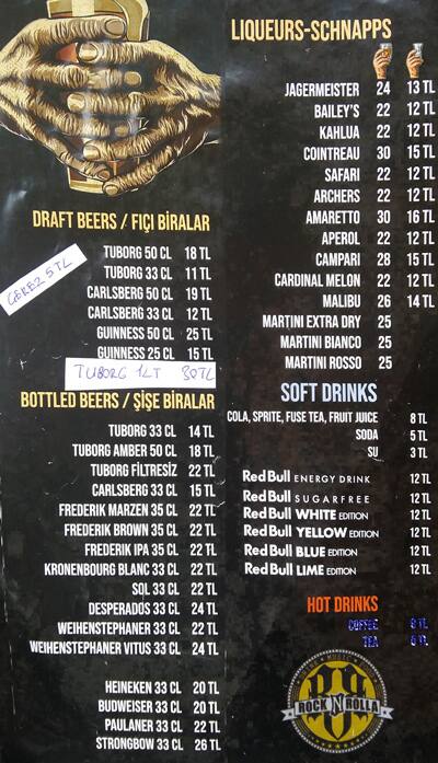 Menu at Rock N Rolla, Istanbul, Barbaros Blv. No:65