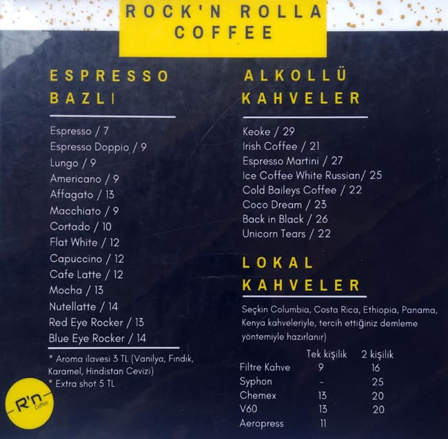 Menu at Rock N Rolla, Istanbul, Barbaros Blv. No:65