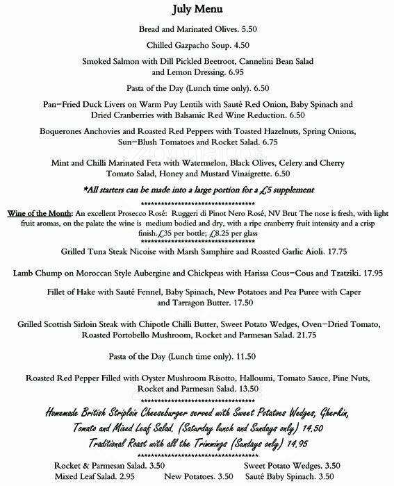 Menu at Aurora Restaurant, London, 49 Lexington St