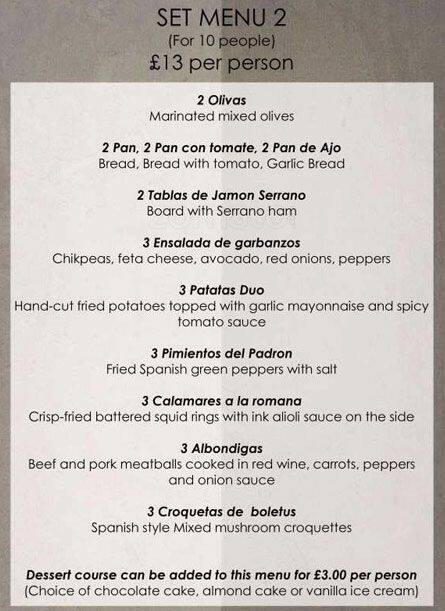 Menu at Jamon Jamon Islington restaurant, London, 88 Upper St