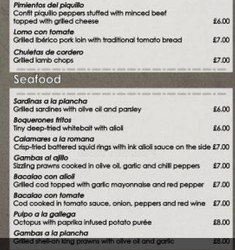 Menu at Jamon Jamon Islington restaurant, London, 88 Upper St
