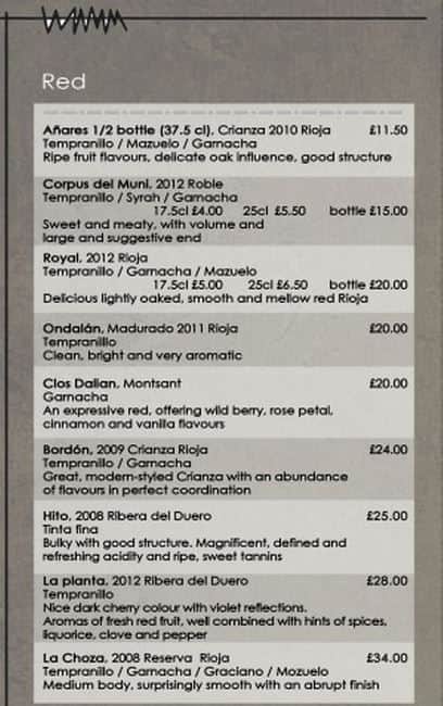 Menu at Jamon Jamon Islington restaurant, London, 88 Upper St