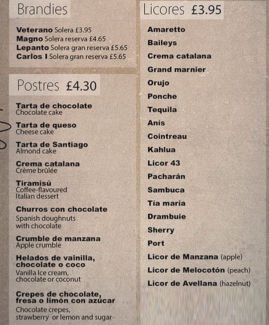 Menu at Jamon Jamon Islington restaurant, London, 88 Upper St