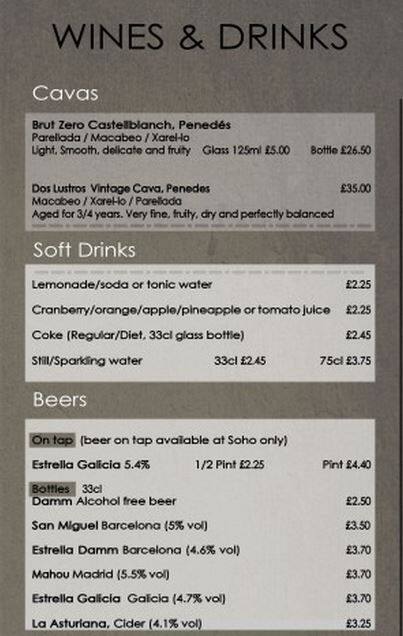 Menu at Jamon Jamon Islington restaurant, London, 88 Upper St