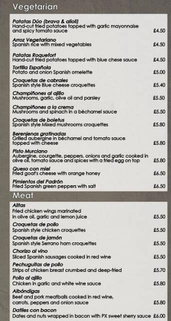 Menu at Jamon Jamon Islington restaurant, London, 88 Upper St