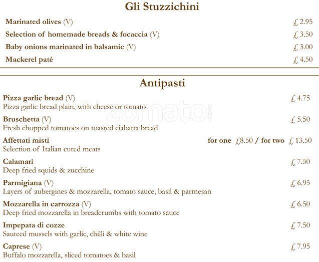Menu at Osso Buco restaurant, Weybridge