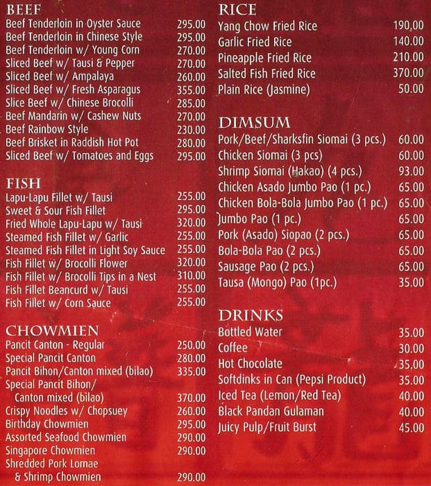 Menu at Kowloon House - Quiapo restaurant, Manila
