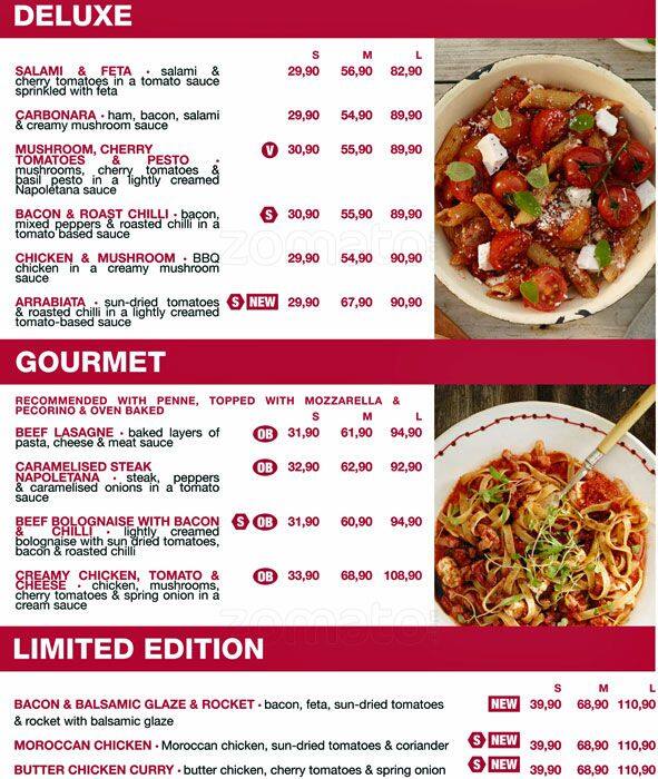 Carta de pizzería St Elmo's, Boksburg