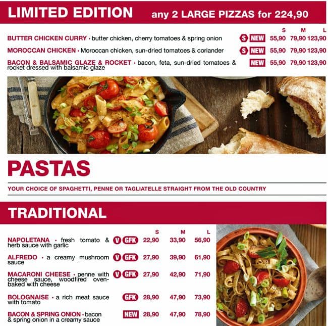 Menu au St Elmo's pizzeria, Boksburg