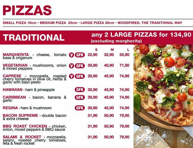 Carta de pizzería St Elmo's, Boksburg