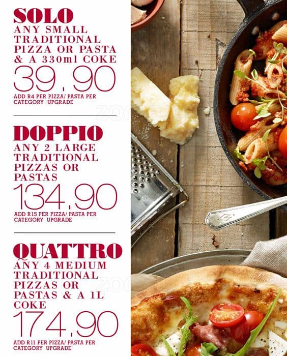 Menu au St Elmo's pizzeria, Boksburg