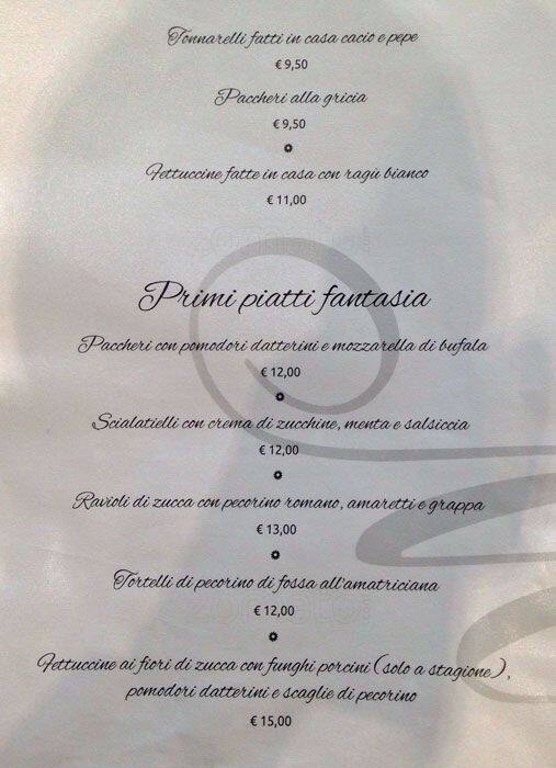 Menu da Ristorante Mamma Mia, Roma, Via Giovanni Pacini