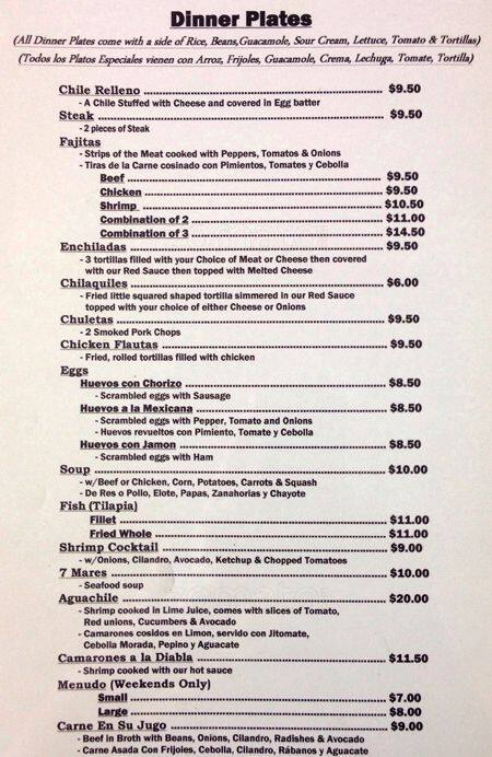 Menu at Taqueria Los Primos restaurant, San Mateo