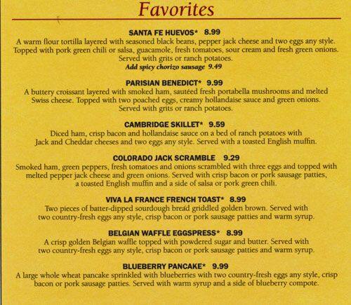 Menu at The Egg & I cafe, Highlands Ranch, Dorchester St