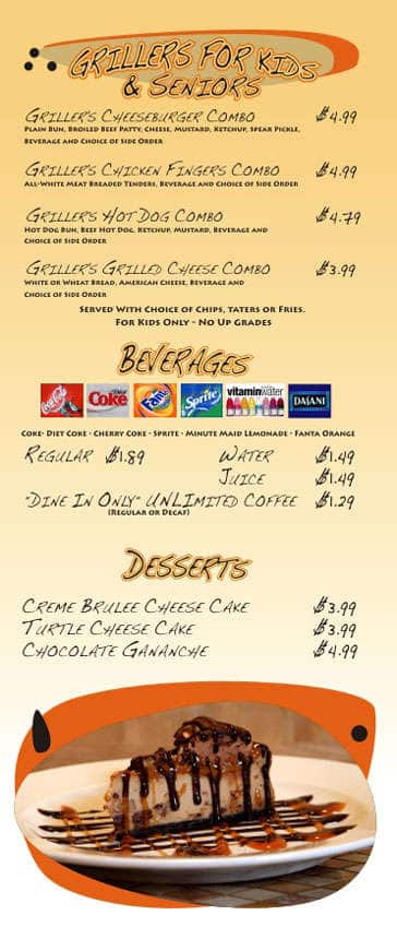 Menu at Griller's Restaurant, Whiting