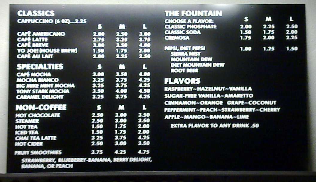 Carta del restaurante Legend Comics & Coffee, Omaha, Maple St