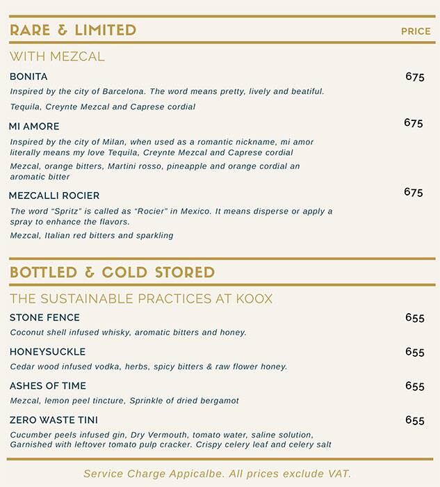 Menu at Koox, Chennai