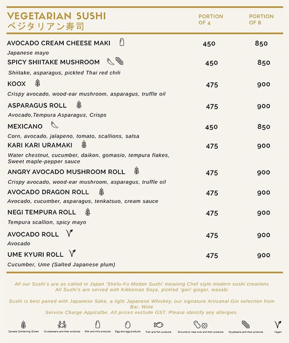 Menu at Koox, Chennai