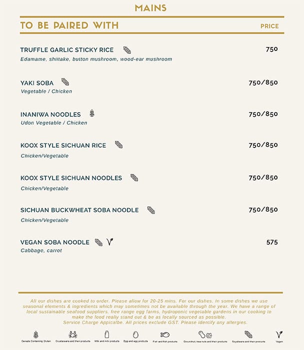 Menu at Koox, Chennai