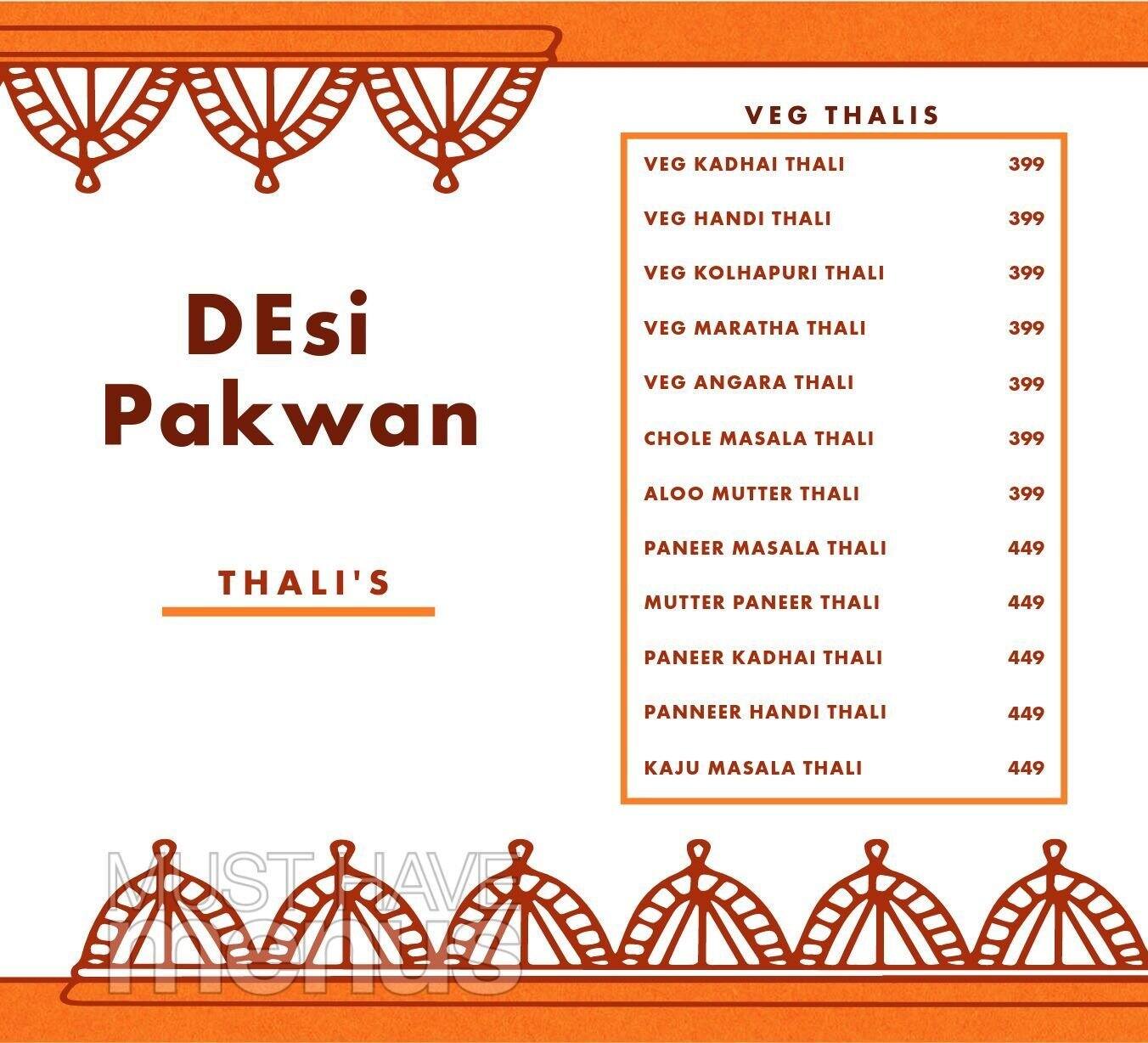 Menu of Desi Pakwan- Thali's & More, Wakad, Pune
