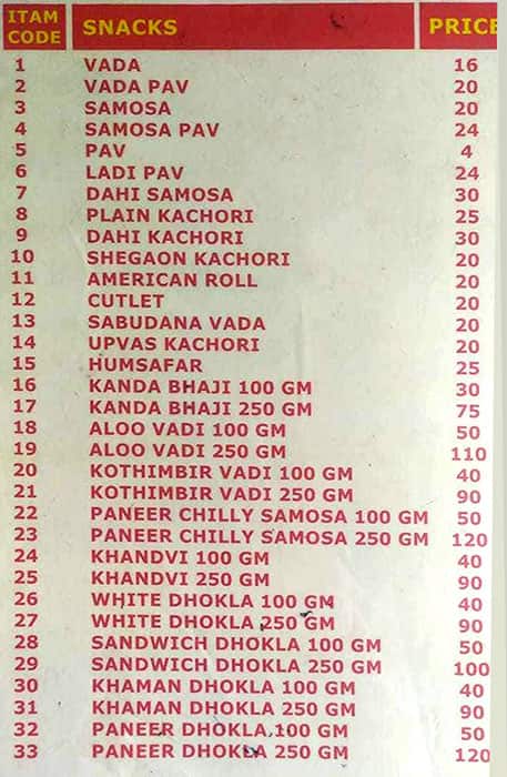 Menu of Gaurav Sweets And Namkeen, Powai, Mumbai