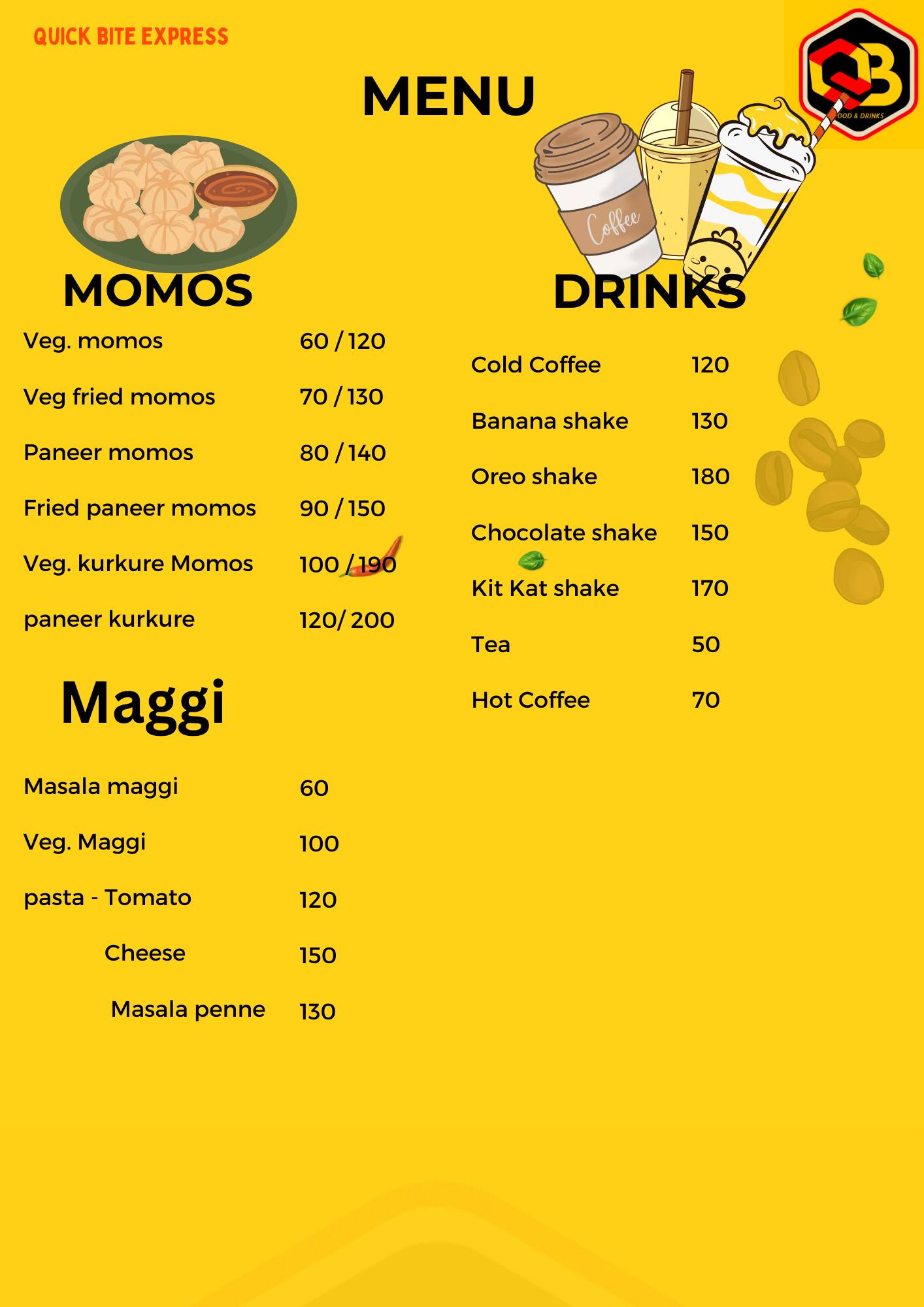 Menu of Quick Bite Express, Sector 21, Dwarka, New Delhi