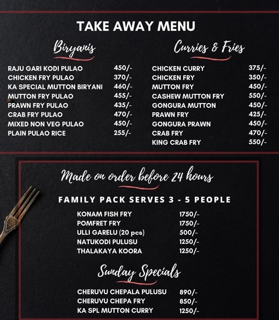 Menu of Kitchen Addiction, Waltair Uplands, Vizag