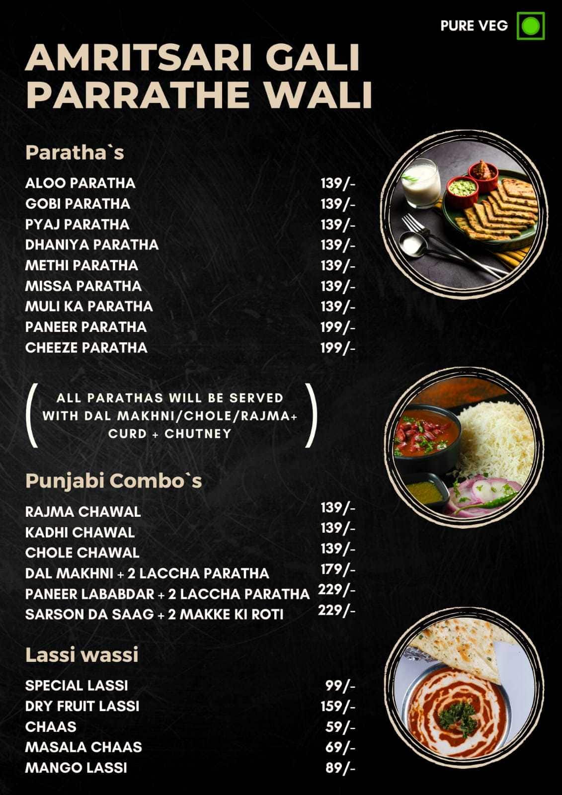 Menu of Amritsari Gali Parathe Wali, Aundh, Pune