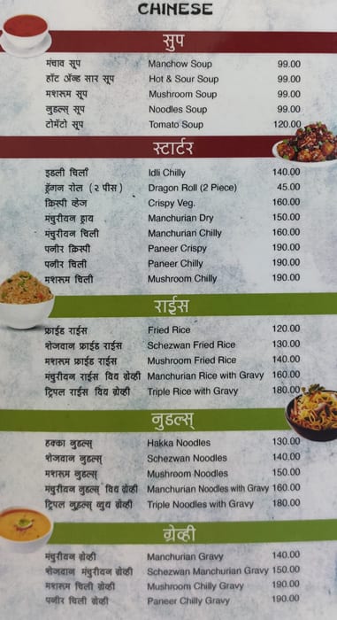 Menu at Hotel Nanda, Mumbai