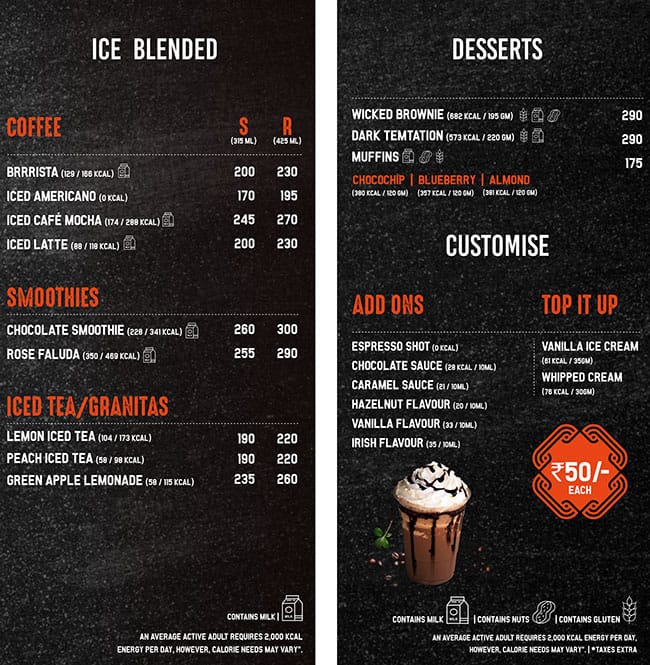 Menu at Barista, Gurugram, DLF Tower 8th Rd