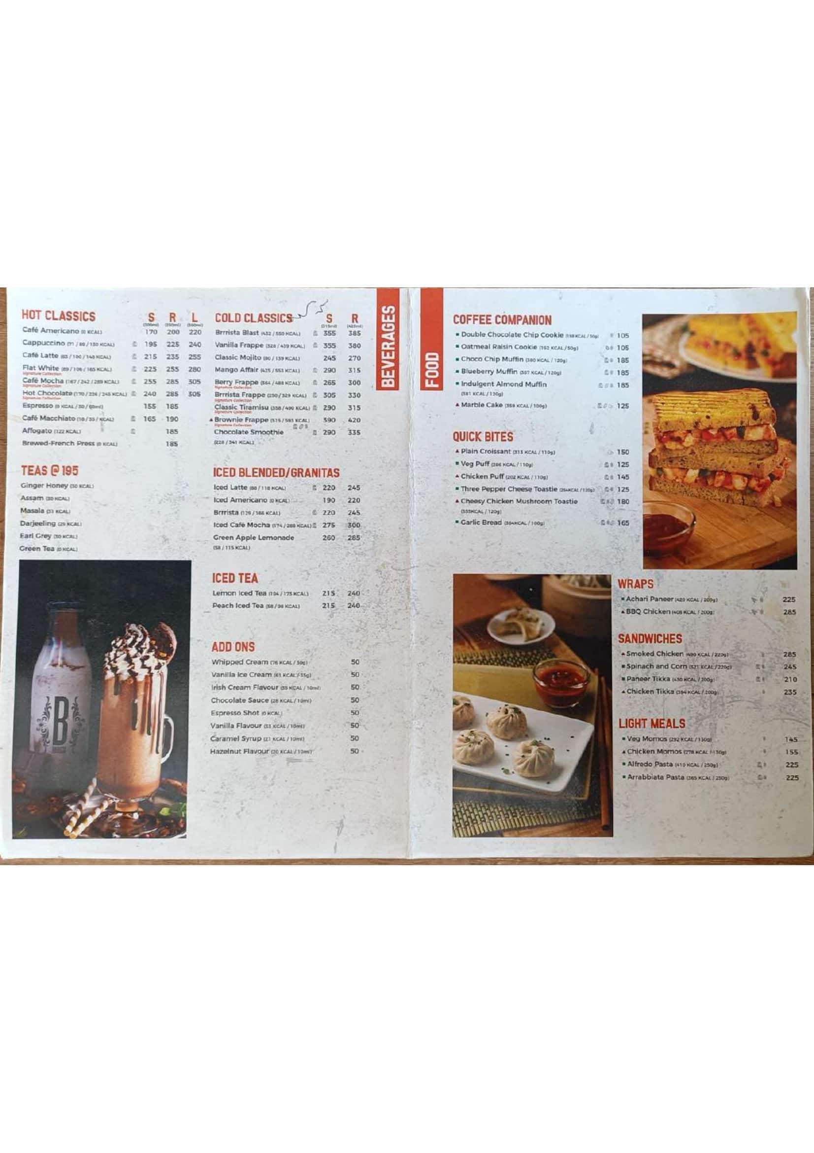 Menu of Barista Coffee, Connaught Place, New Delhi
