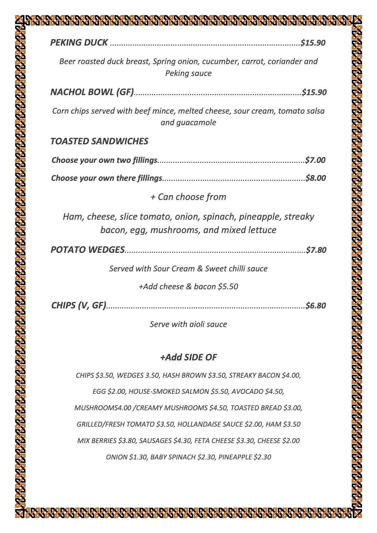 Menu at Chilli Bar & Cafe, Auckland