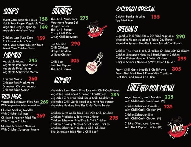 Menu of The Red Box, Mogappair, Chennai