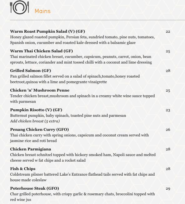 Menu at Time Out Fed Square cafe, Melbourne