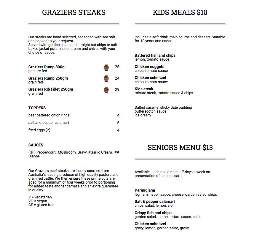 Menu at Australian National Hotel restaurant, Woolloongabba