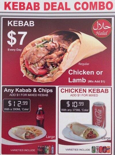 Menu at Hoppers Kebab fast food, Hoppers Crossing
