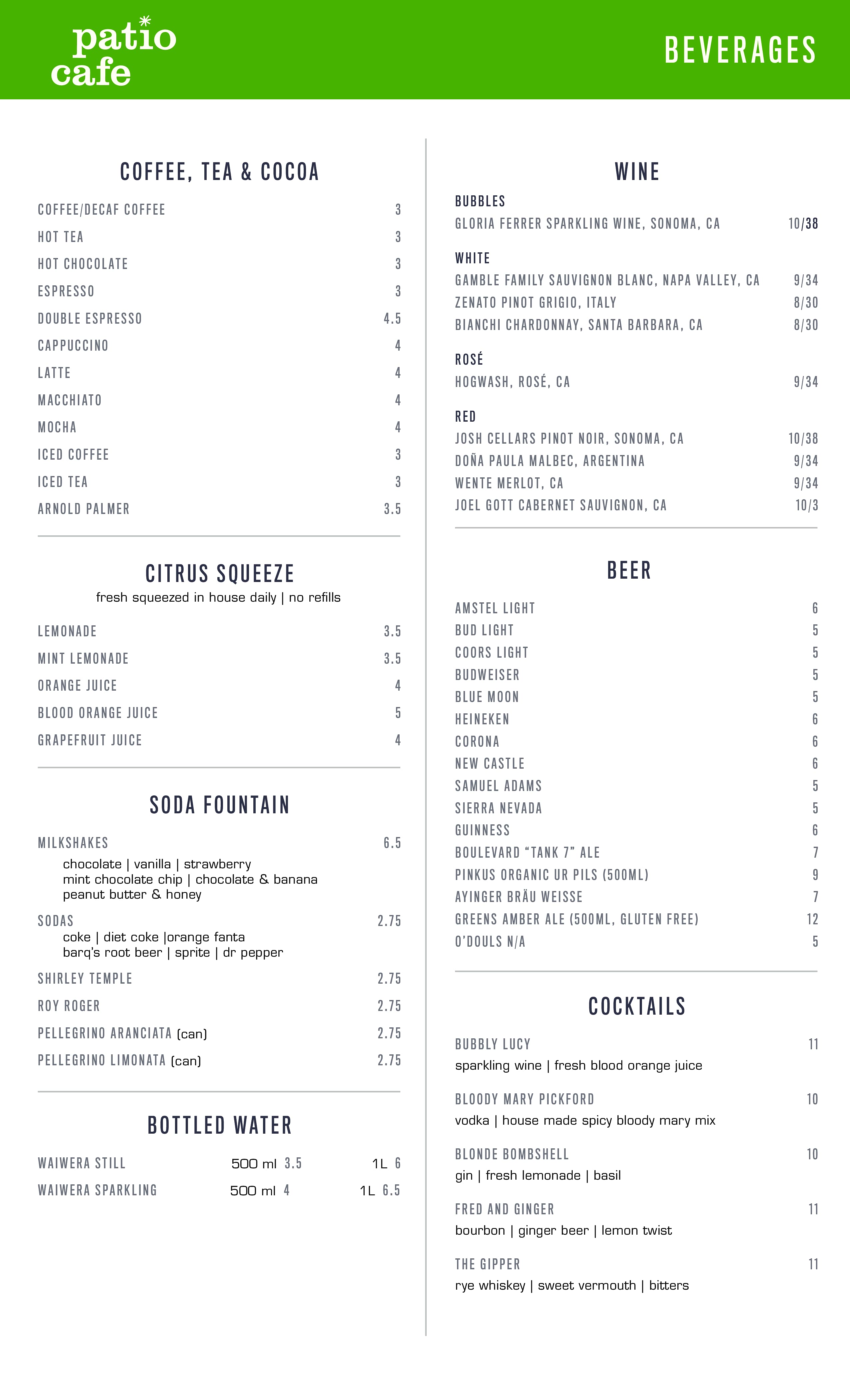 Menu at Patio Cafe, Los Angeles, Ventura Blvd