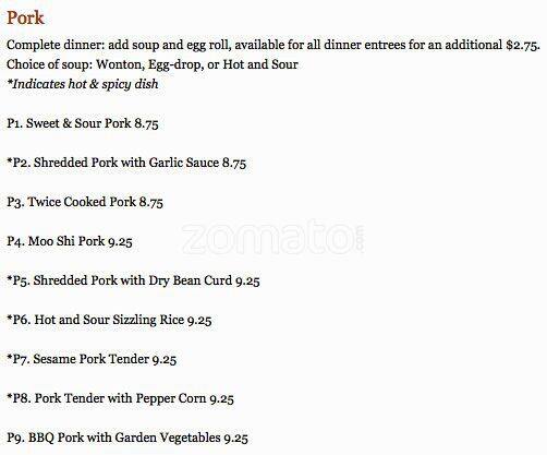 Menu at Pao's Mandarin House restaurant, Lakeway