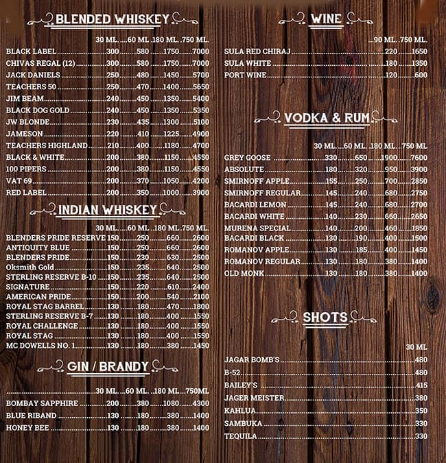 Menu of BarCode Lounge, Mira Road, Mumbai